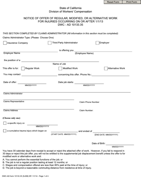 DWC-AD 10133.35 – Notice of Offer of Regular, Modified, or Alternative ...