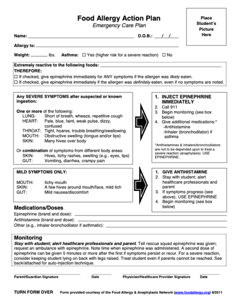 Food Allergy Action Plan & Emergency Care Guide | Tuolumne JPA