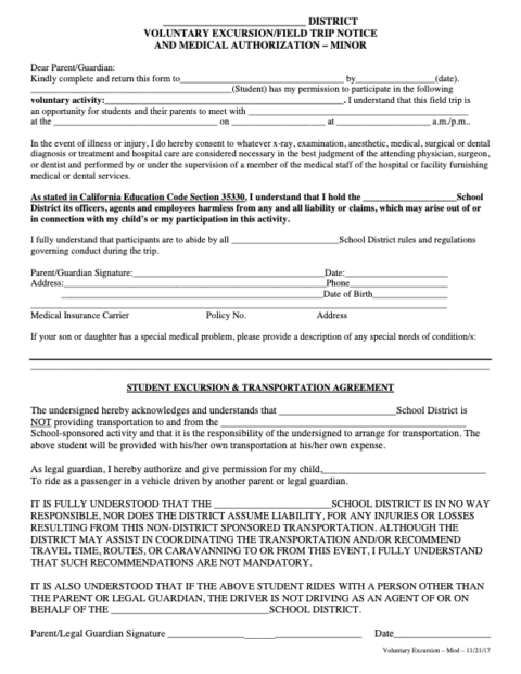 Voluntary Excursion & Field Trip Permission Form | Tuolumne JPA
