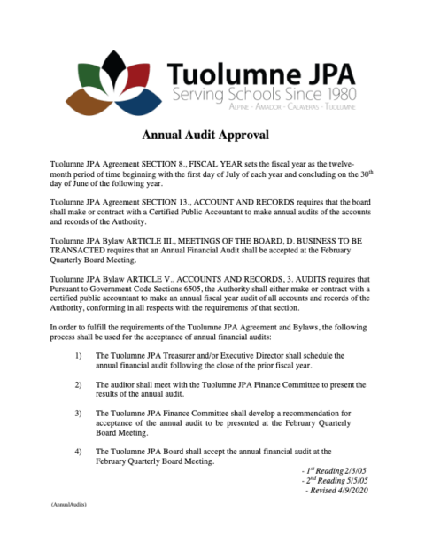 Annual Audit Approval | Tuolumne JPA
